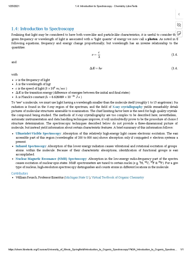 1.4 - Introduction To Spectroscopy - Chemistry LibreTexts | PDF ...