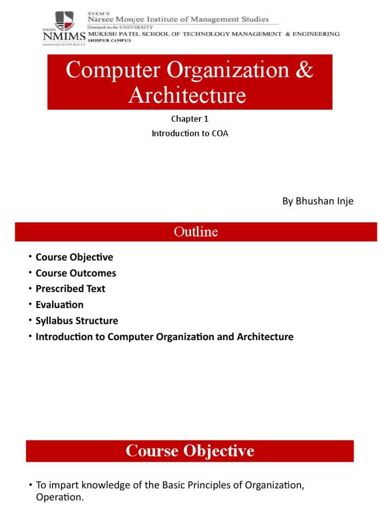 Introduction to Computer Organization and Architecture: An Overview of Course Objectives ...