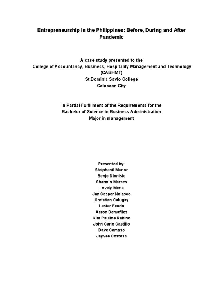 Entrepreneurship in The Philippines Case Study | PDF | Entrepreneurship ...