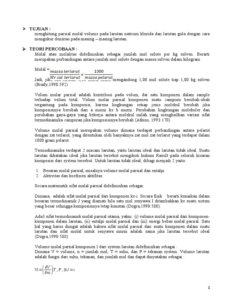Laporan KF Partial Molal Volume | PDF