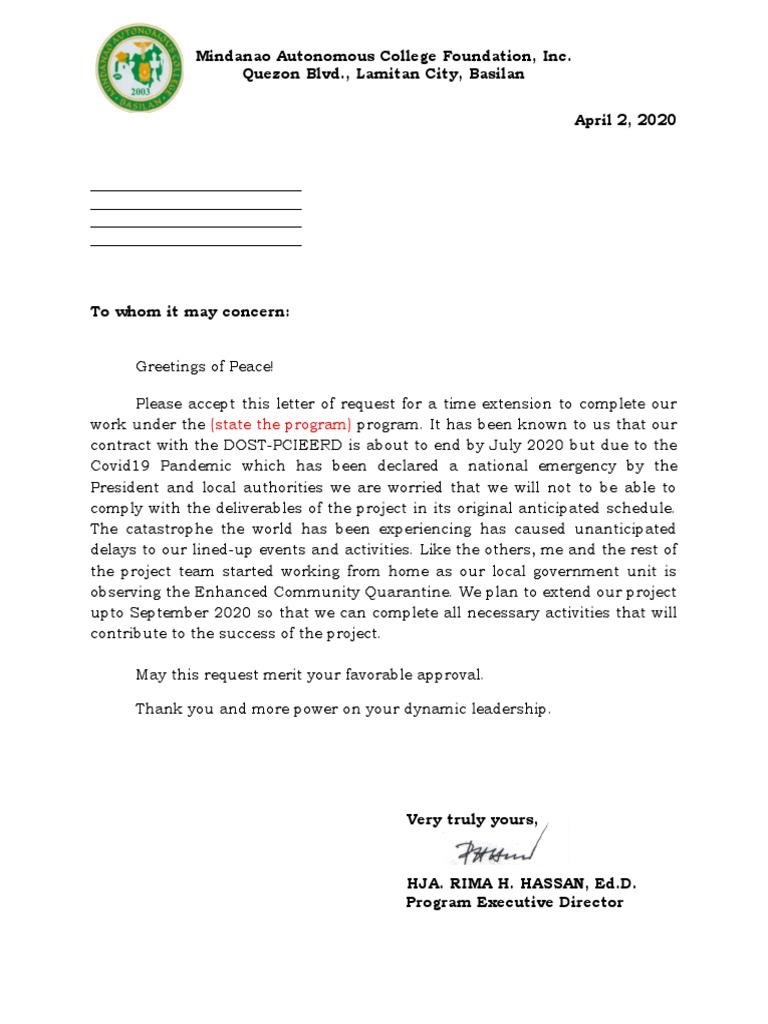 Letter For Project Extension | PDF