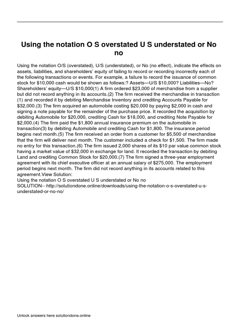 Using The Notation o S Overstated U S Understated or No No | PDF ...