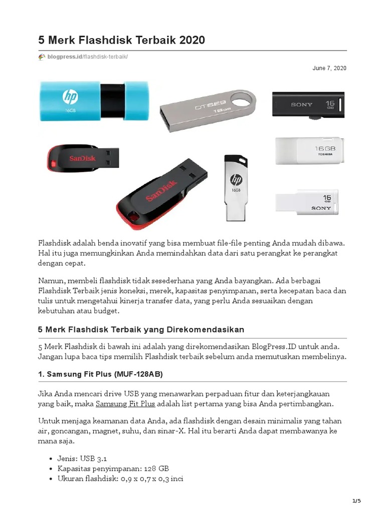 5 Merk Flashdisk Terbaik 2020 | PDF