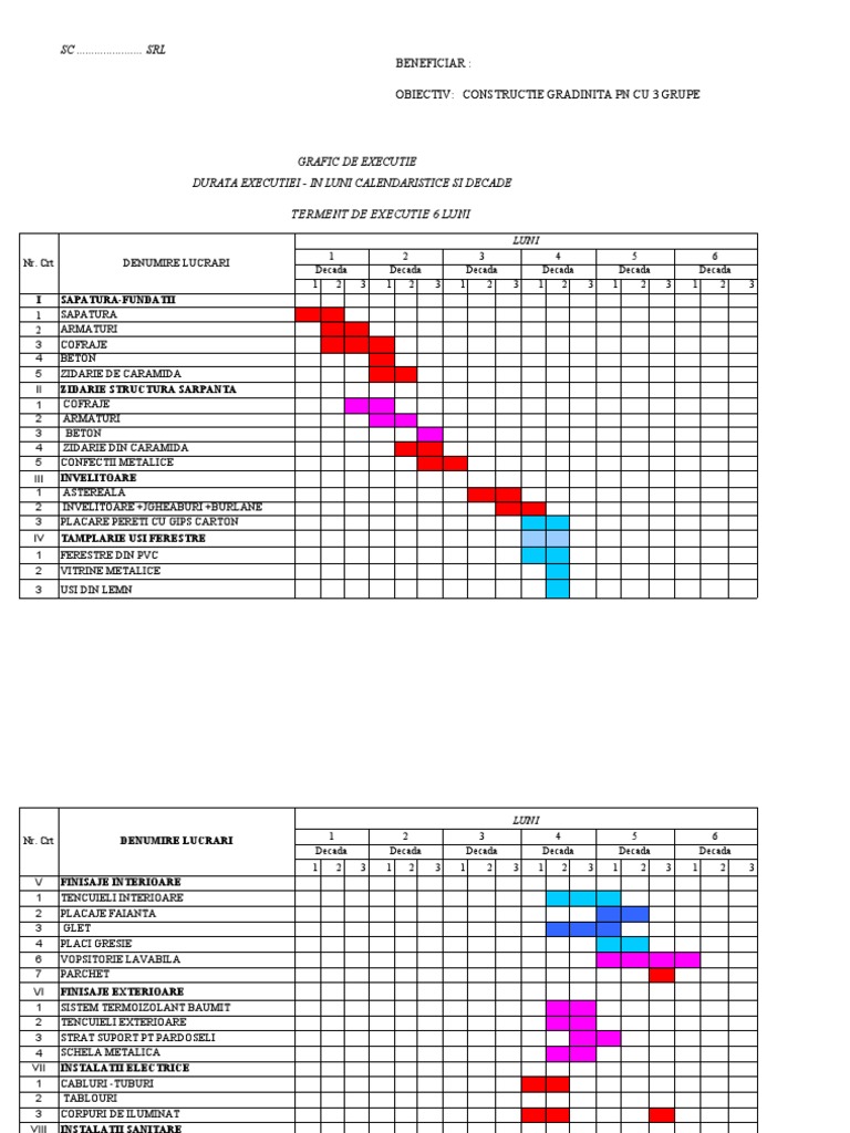 6 LUNI Grafic Executie Lucrari Constructii | PDF