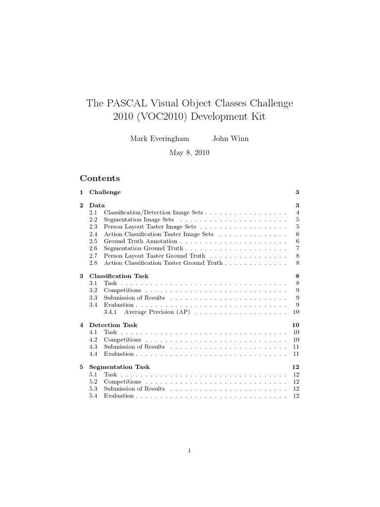 The PASCAL Visual Object Classes Challenge 2010 (VOC2010) Development Kit | PDF | Statistical ...