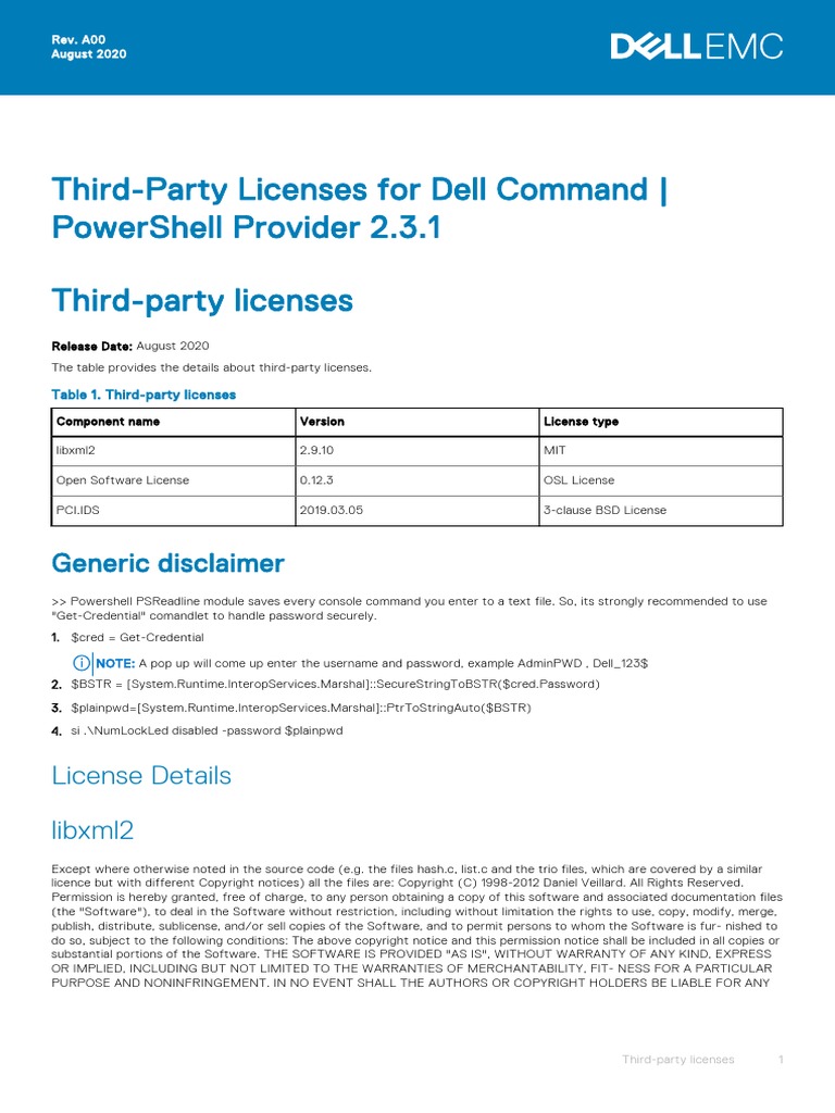 Dell Command PowerShell Provider 2.3.1 - Third Party Licenses | PDF ...