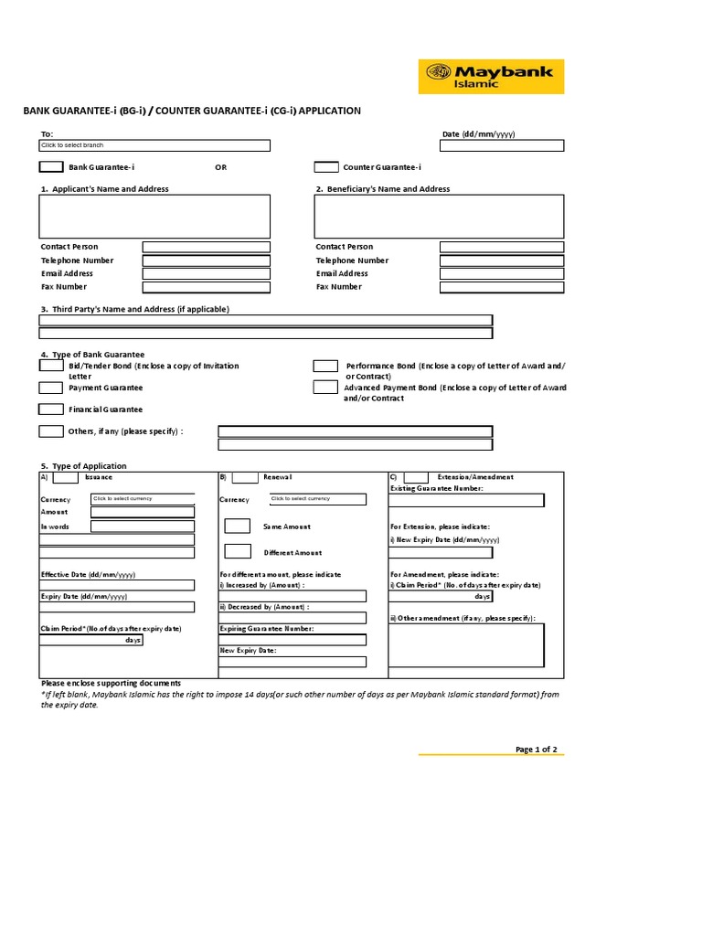 Application for the Issuance of a Bank Guarantee-i or Counter Guarantee ...