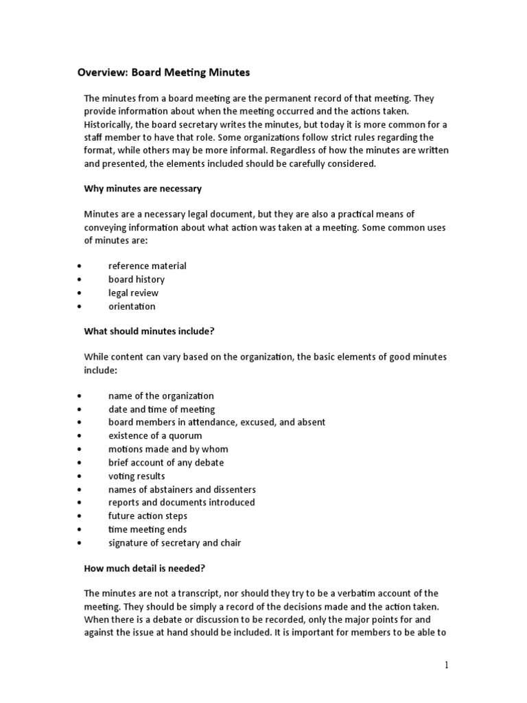 Board Meeting Minutes Overview - Template | PDF | Agenda (Meeting ...
