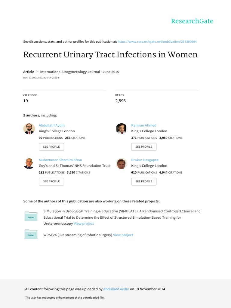 Recurrent Urinary Tract Infections in Women: Article | PDF | Urinary ...