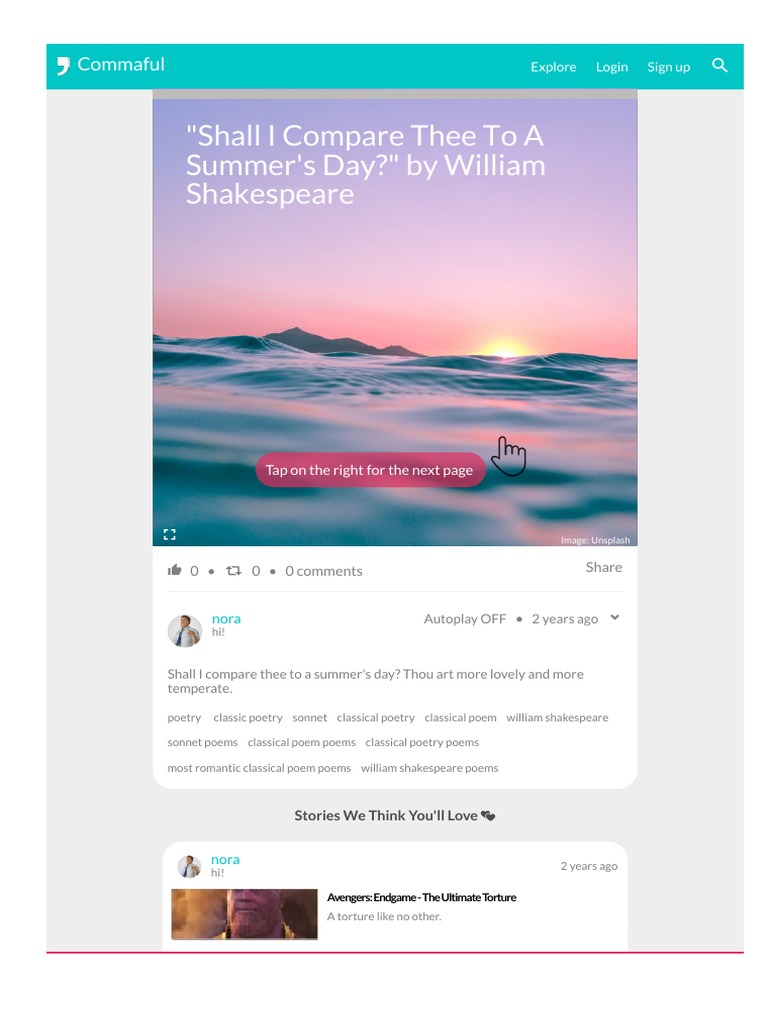 Commaful Com Play Nora Shall I Compare Thee To A Summers Day by William ...