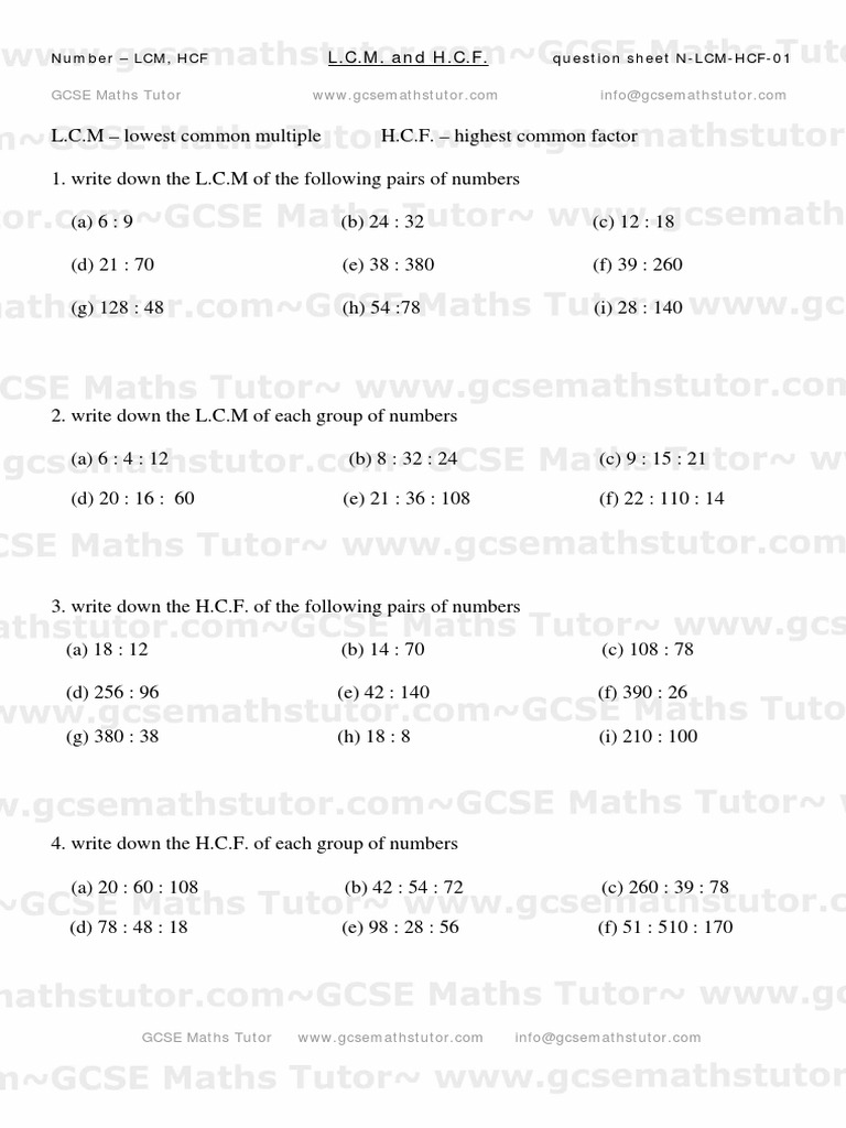 LCM and HCF Practice Questions | PDF