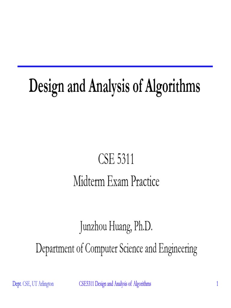 Design and Analysis of Algorithms: CSE 5311 Midterm Exam Practice | Download Free PDF ...