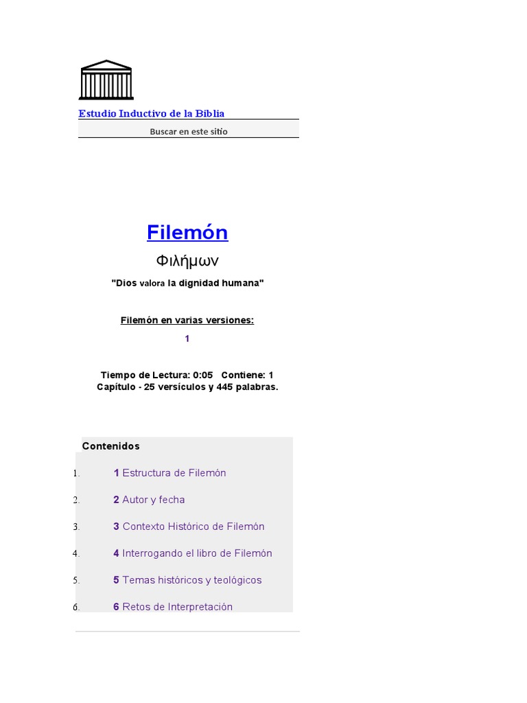 Filemón: Estudio Inductivo de La Biblia | PDF | Epístola a Filemón ...