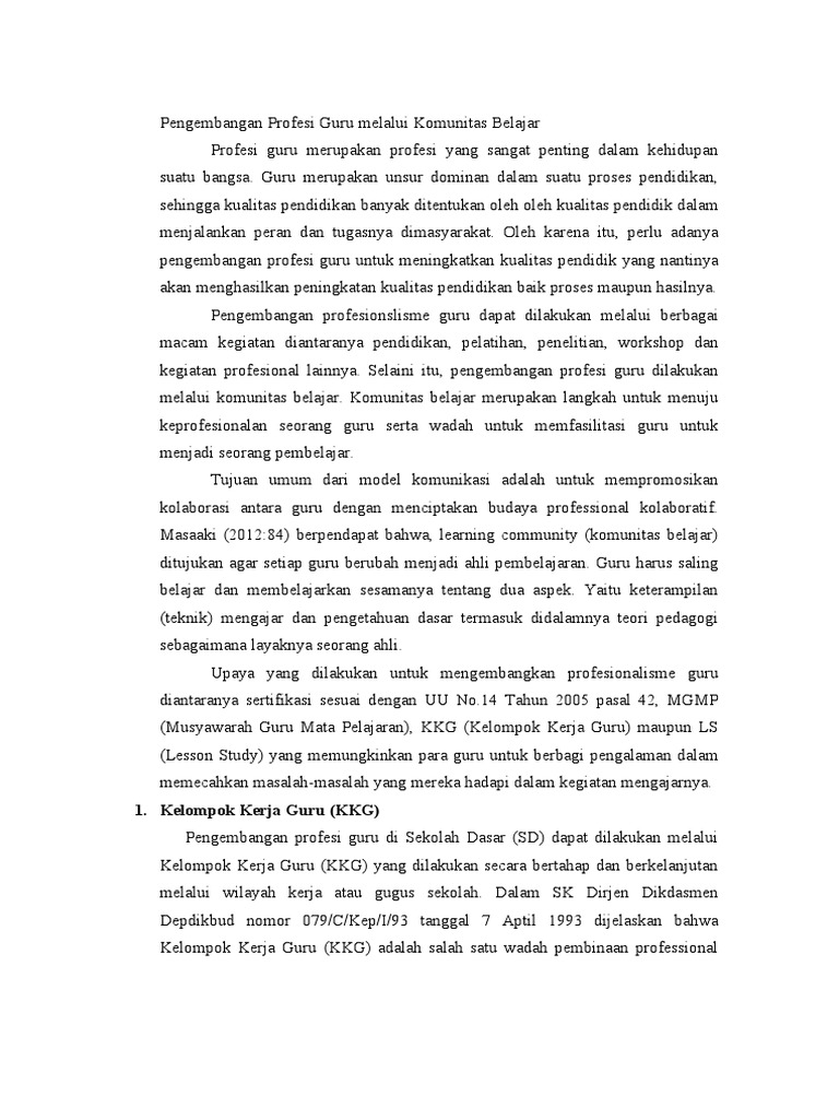 Pengembangan Profesi Guru di KKG | PDF