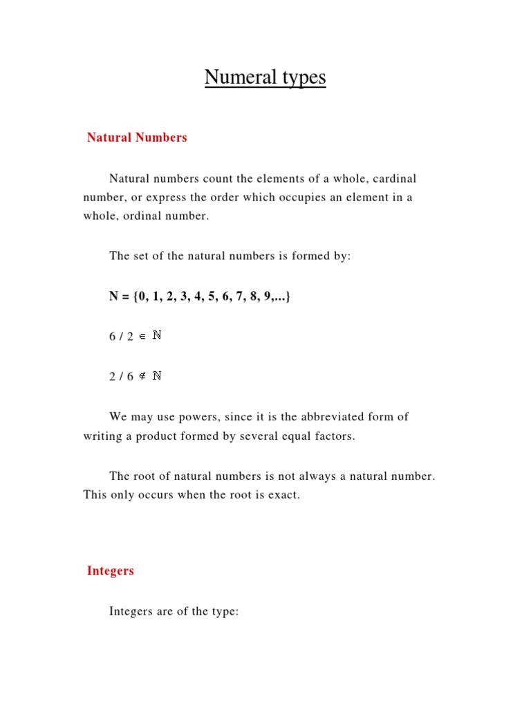 Numeral Types: Natural Numbers | PDF | Numbers | Rational Number