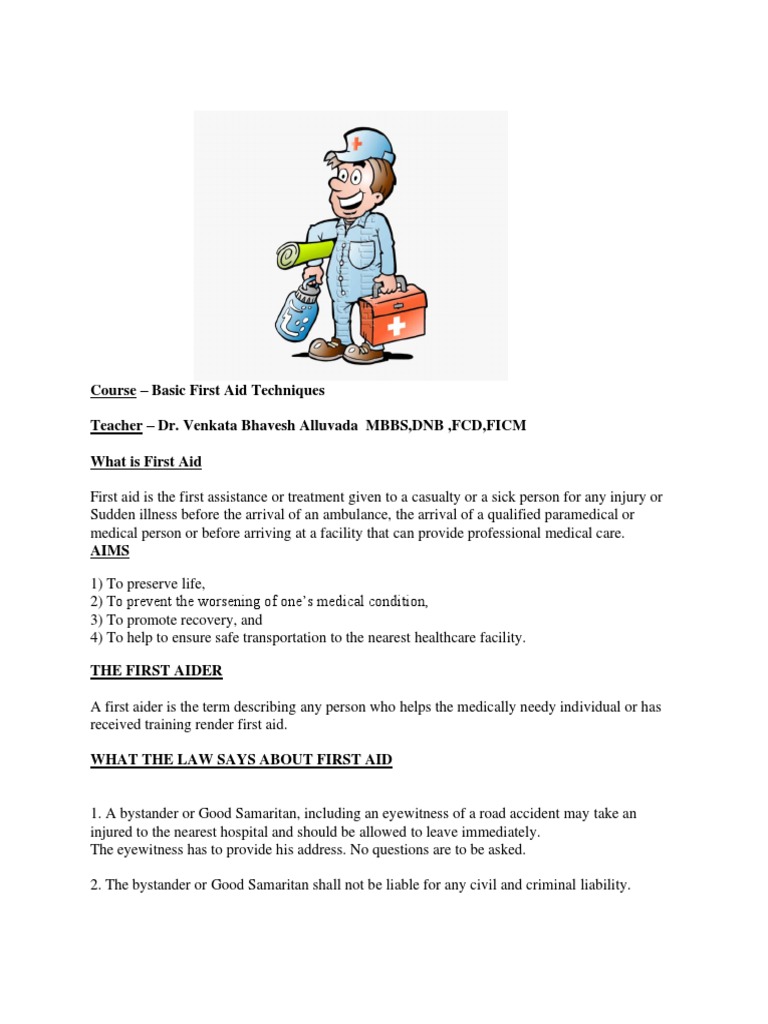 Basic First Aid Techniques DOC From ISKCON | PDF | Cardiopulmonary ...