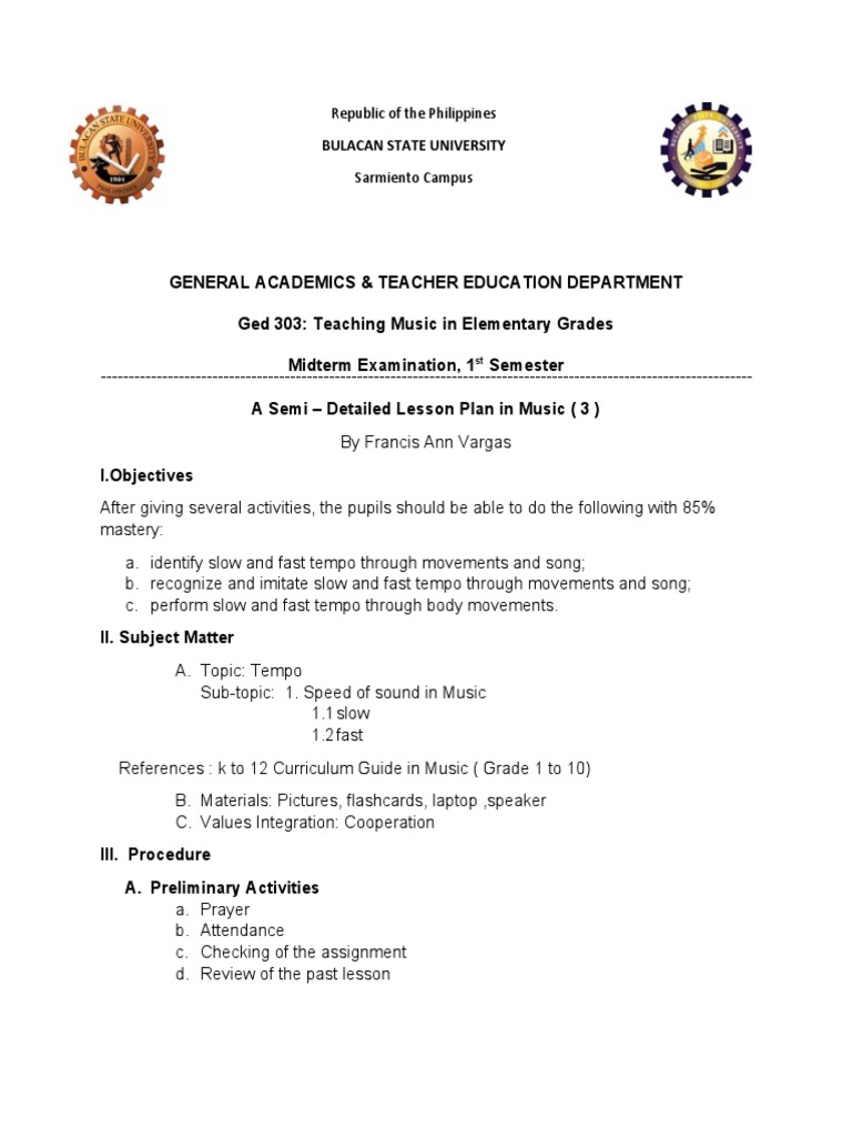 Semi Detailed Lesson Plan In Mapeh Elementary Lesson Plan 3 Types Of