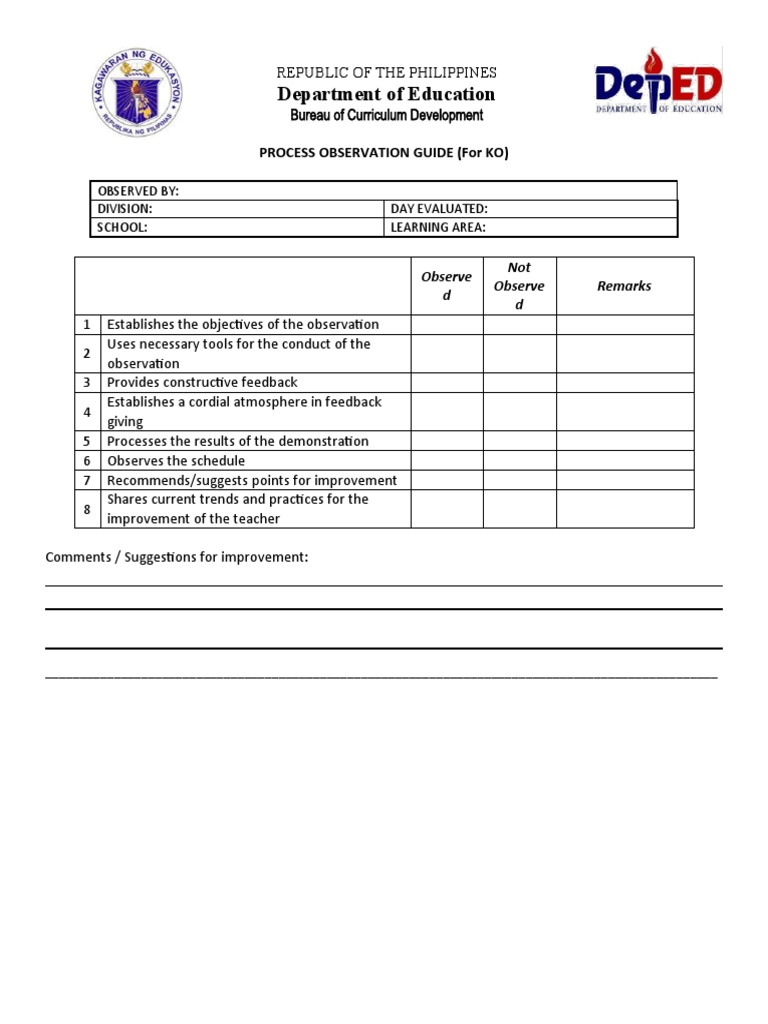 Process Observation Guide for Teachers | PDF