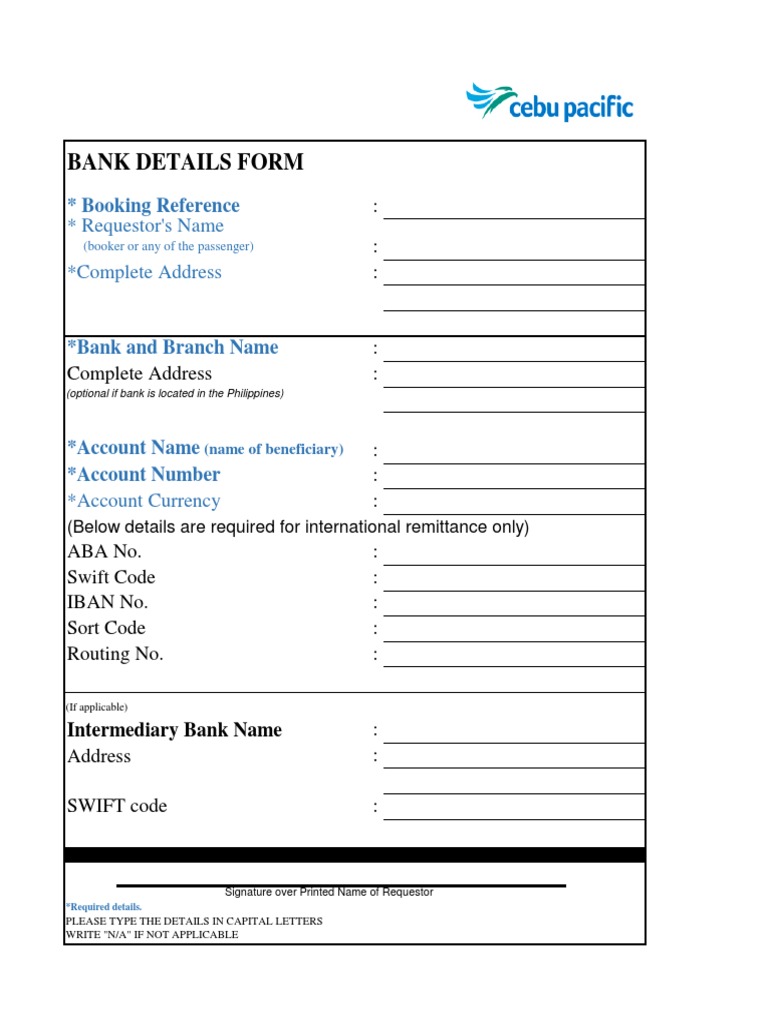 Bank Details Form for Refund Requests | PDF