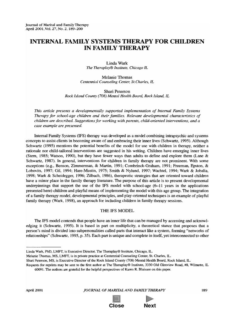 IFS Therapy For Children in Family Therapy, Wark2001 | PDF | Family ...