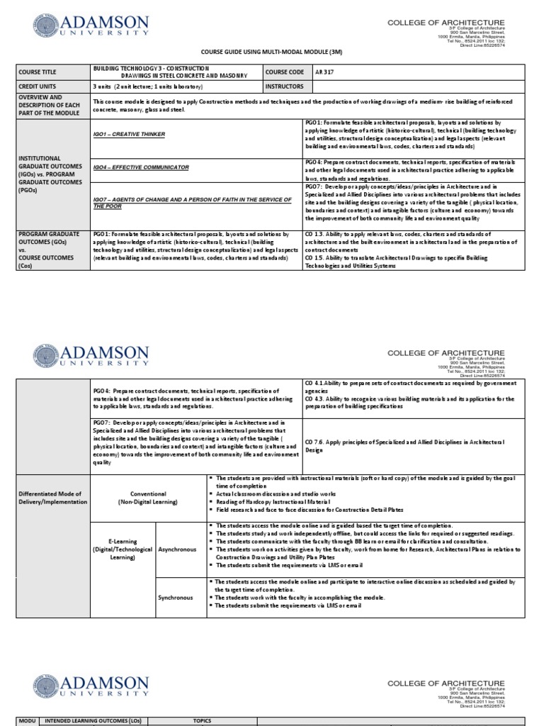 Building Technology 3 Syllabus | PDF | Lecture | Online And Offline
