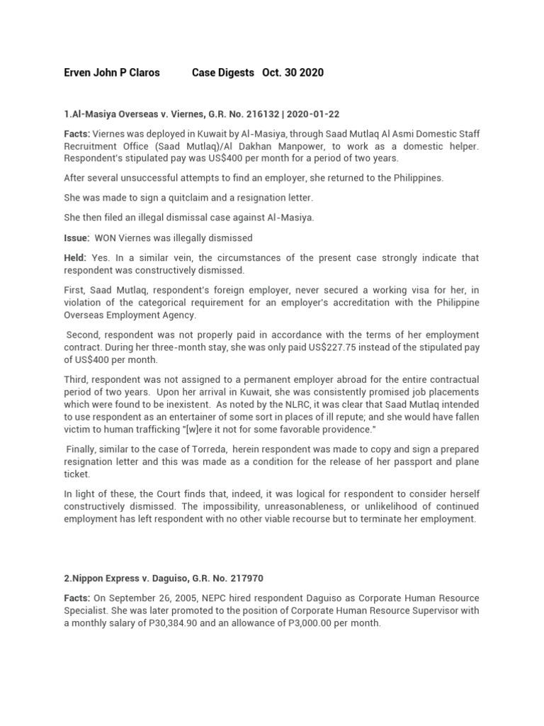 Erven John P Claros Case Digests Oct. 30 2020 | PDF | Retirement ...