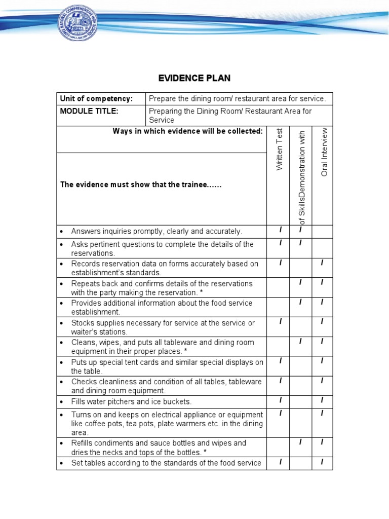 Evidence Plan: Unit of Competency: Module Title: Ways in Which Evidence ...