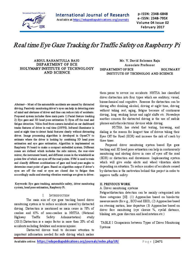 Real Time Eye Gaze Tracking For Traffic Safety On Raspberry Pi | PDF ...