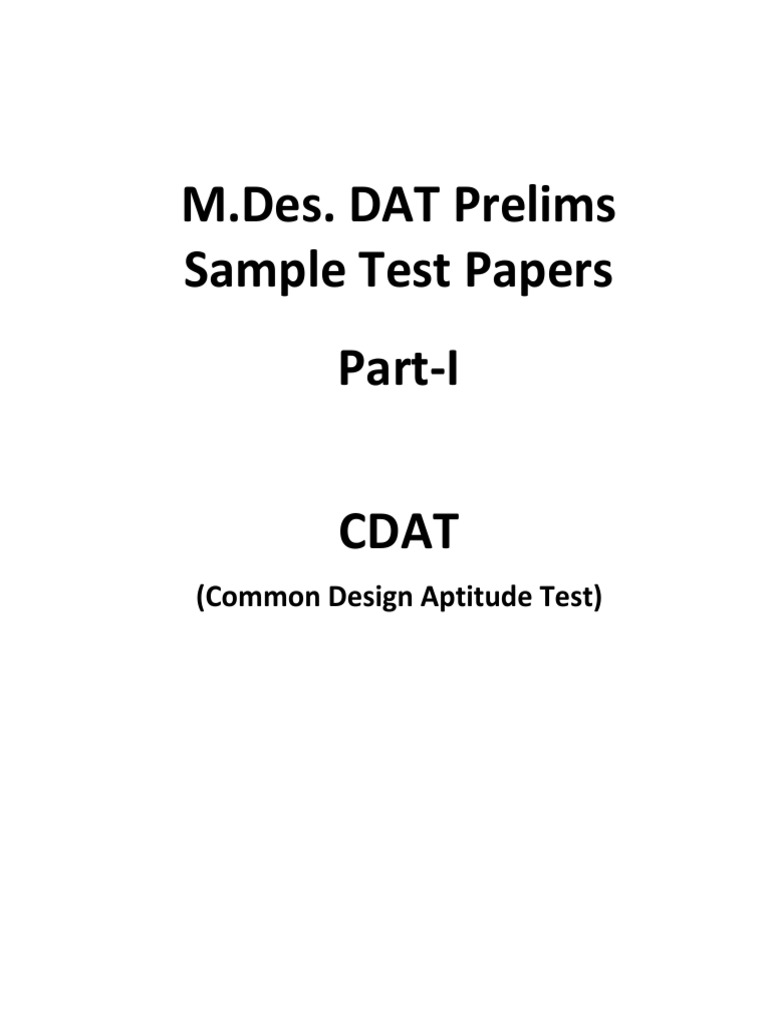 M.Des. DAT Prelims Sample Test Papers Part I Cdat: (Common Design ...