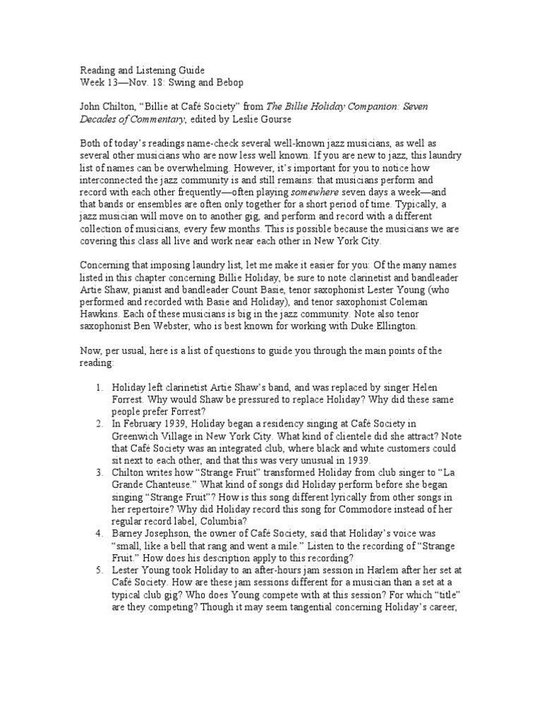 Reading and Listening Guide | PDF | Jazz | American Popular Music