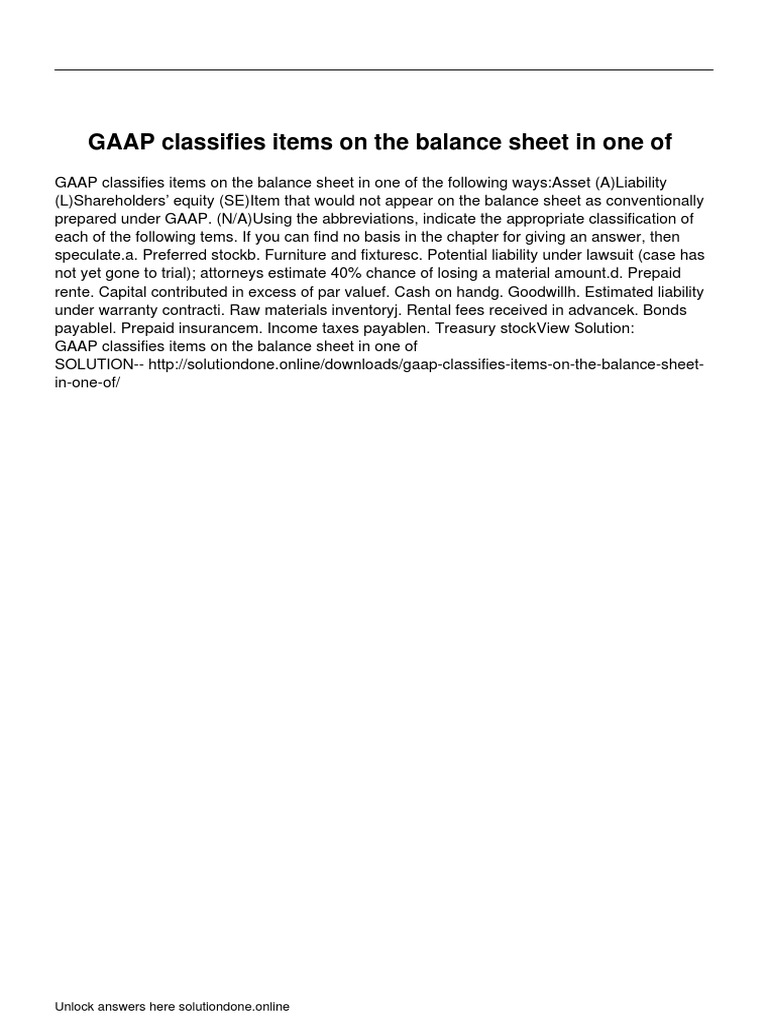 Gaap Classifies Items On The Balance Sheet in One of | PDF