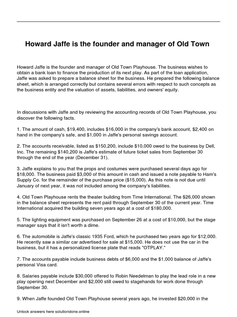 Howard Jaffe Is The Founder and Manager of Old Town | PDF | Balance ...