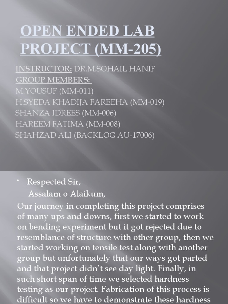 Open Ended Lab Presentation ( (Mm-205) ) | PDF | Hardness | Chemical ...