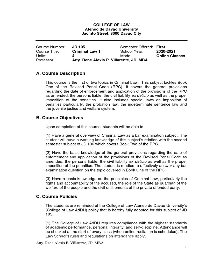 2021 Criminal Law Syllabus | PDF | Felony | Crime & Violence