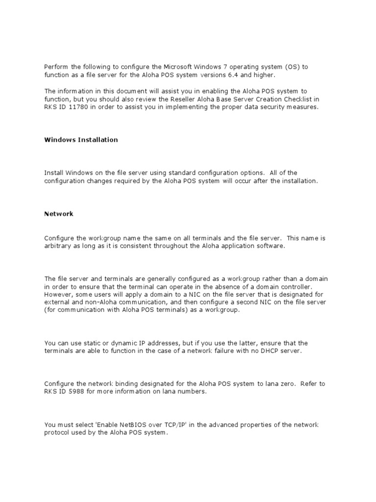 Configuring Windows 7 for Aloha POS | PDF | Windows Registry | Point Of ...