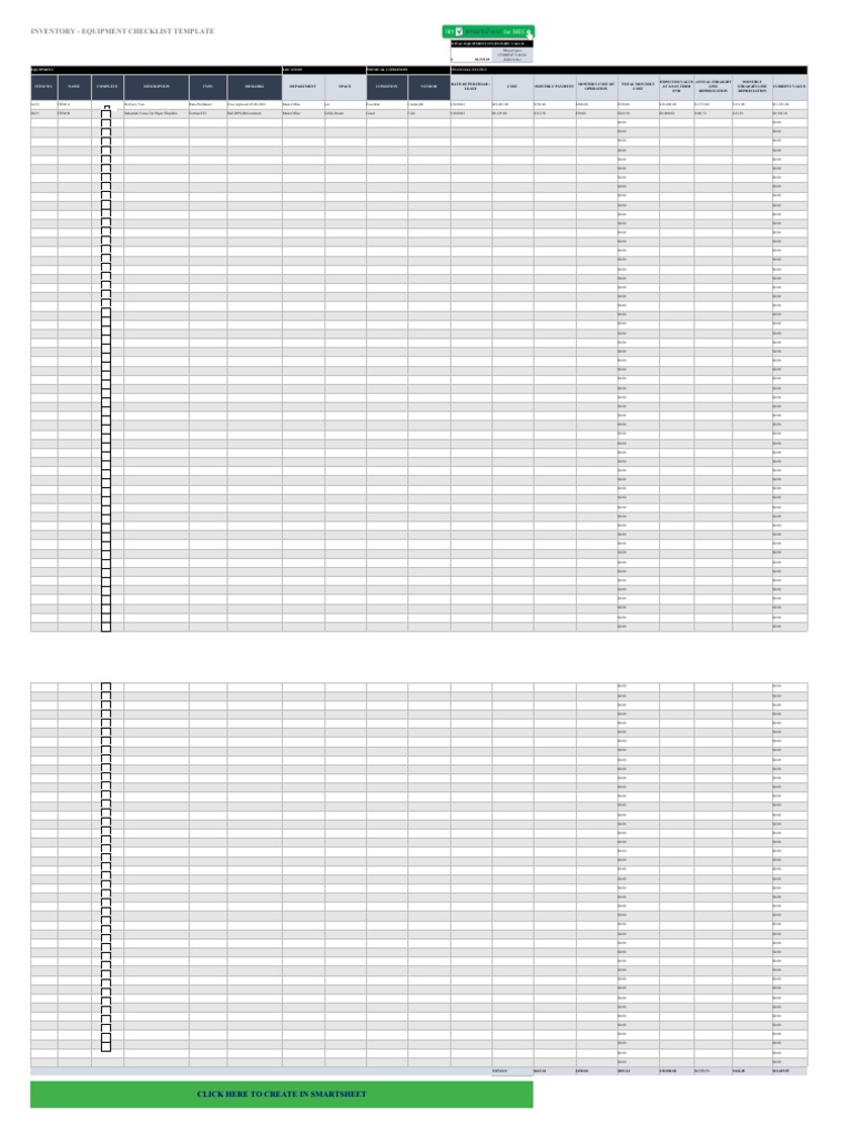 Inventory - Equipment Checklist Template | PDF | Business