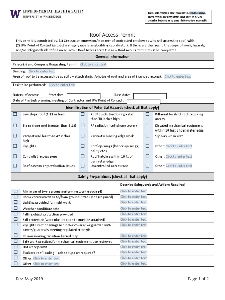 Roof Access Permit Template | PDF | Business