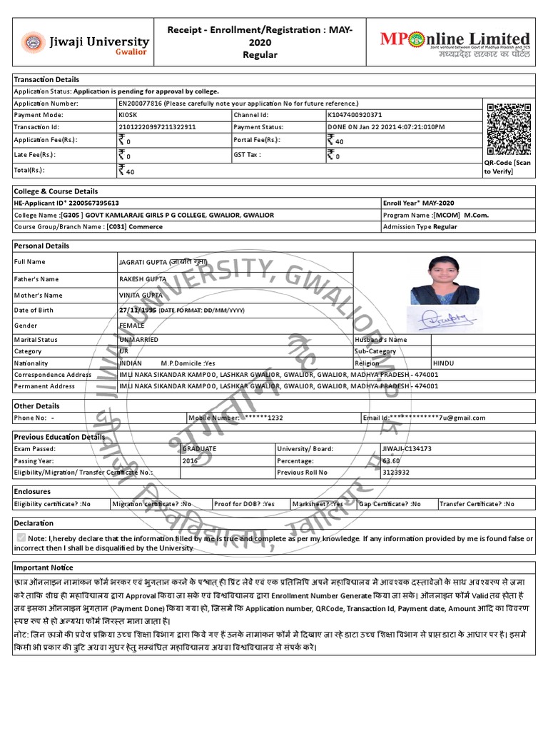 Receipt - Enrollment Registra on MAY-2020 | PDF | Business