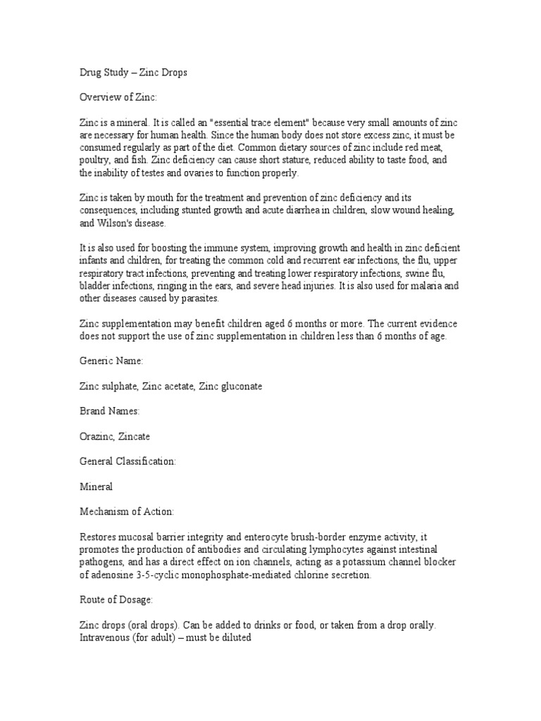 Drug Study - Zinc Drops | PDF | Zinc | Diarrhea