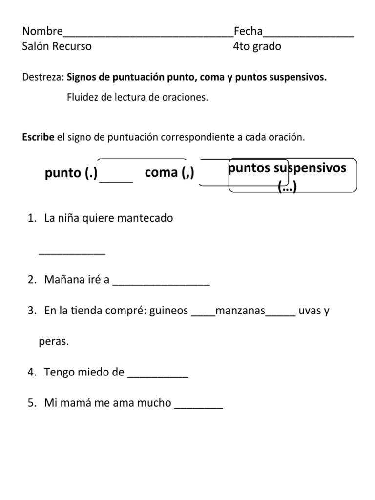 Hoja De Trabajo Para Practicar El Punto Y Coma Y Los Dos Puntos Hojas