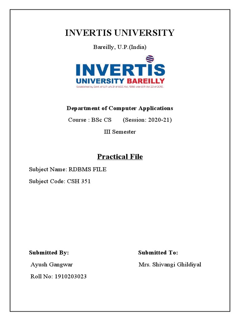 Invertis University: Practical File | PDF
