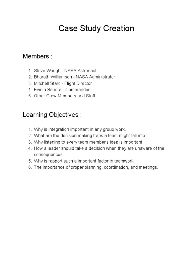 Case Study Creation: Members | PDF | Astronomy | Spaceflight