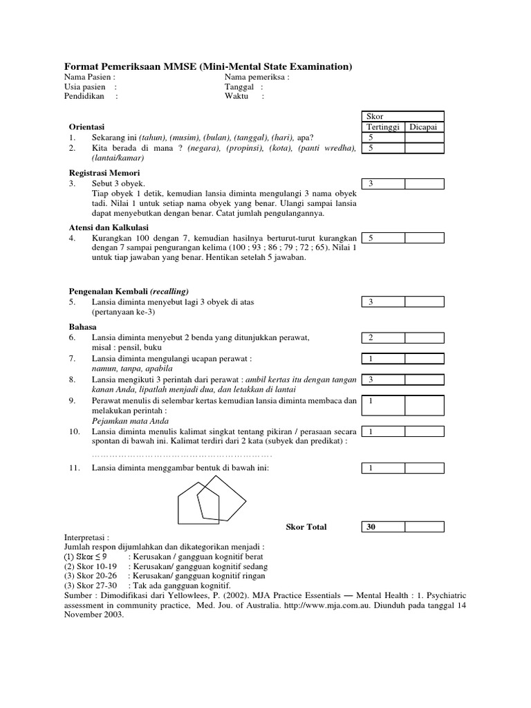 Format Pemeriksaan MMSE | PDF