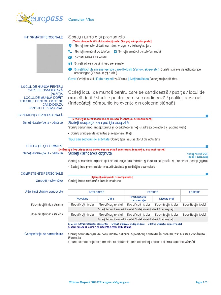 Model CV Europass Download Fisier Editabil | PDF