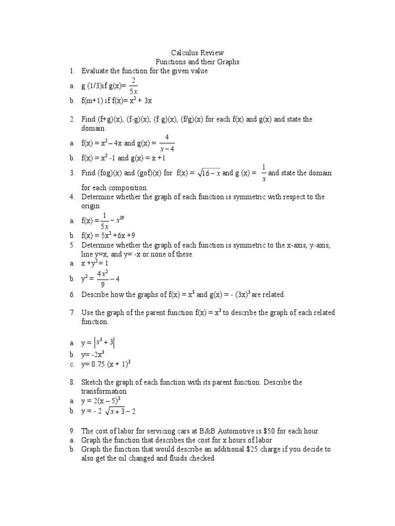 Calculus Review Functions and Their Graphs | PDF | Function ...