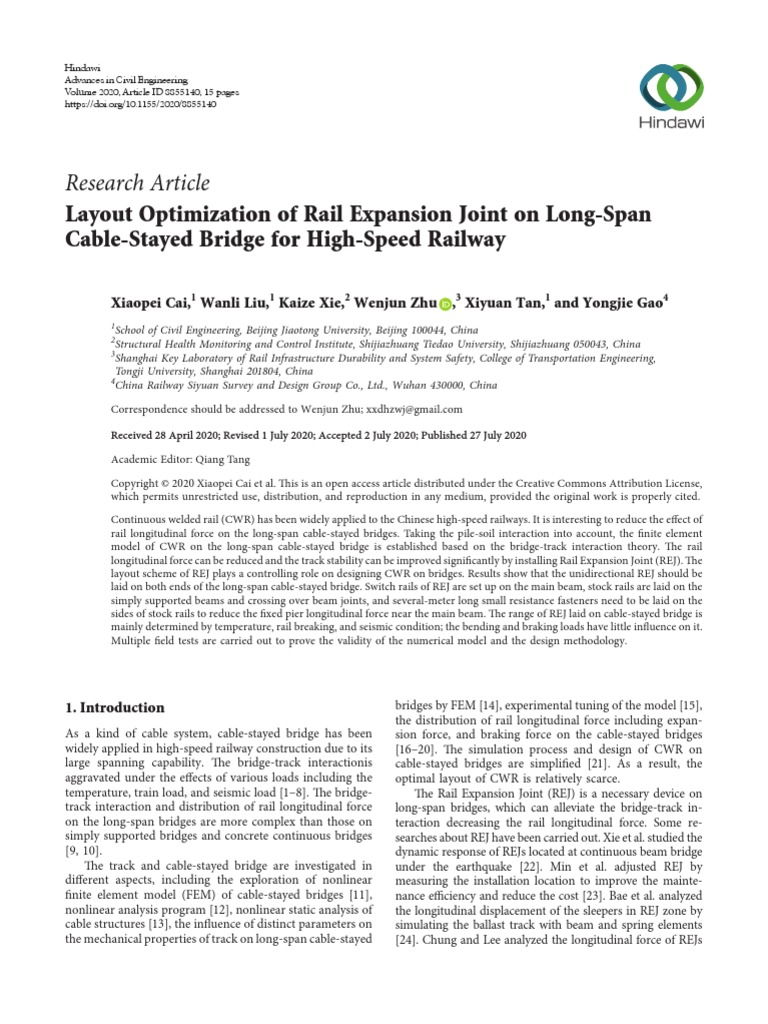 Layout Optimization of Rail Expansion Joint On Long-Span Cable-Stayed ...