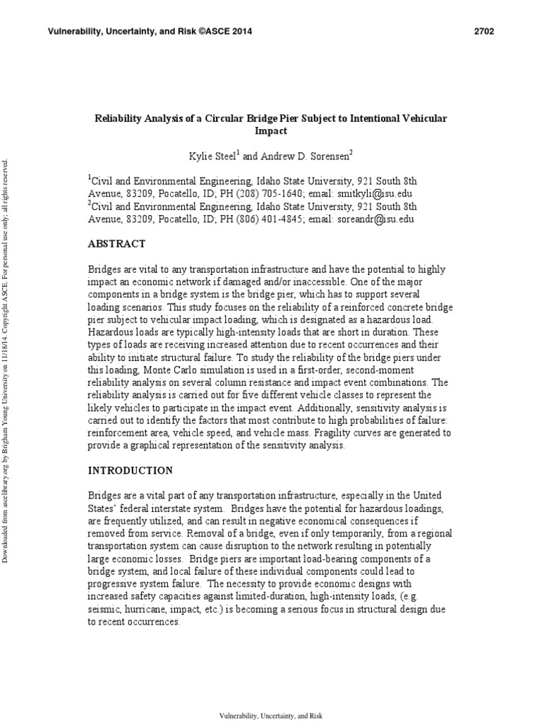 Reliability Analysis of A Circular Bridge Pier Subject To Intentional ...