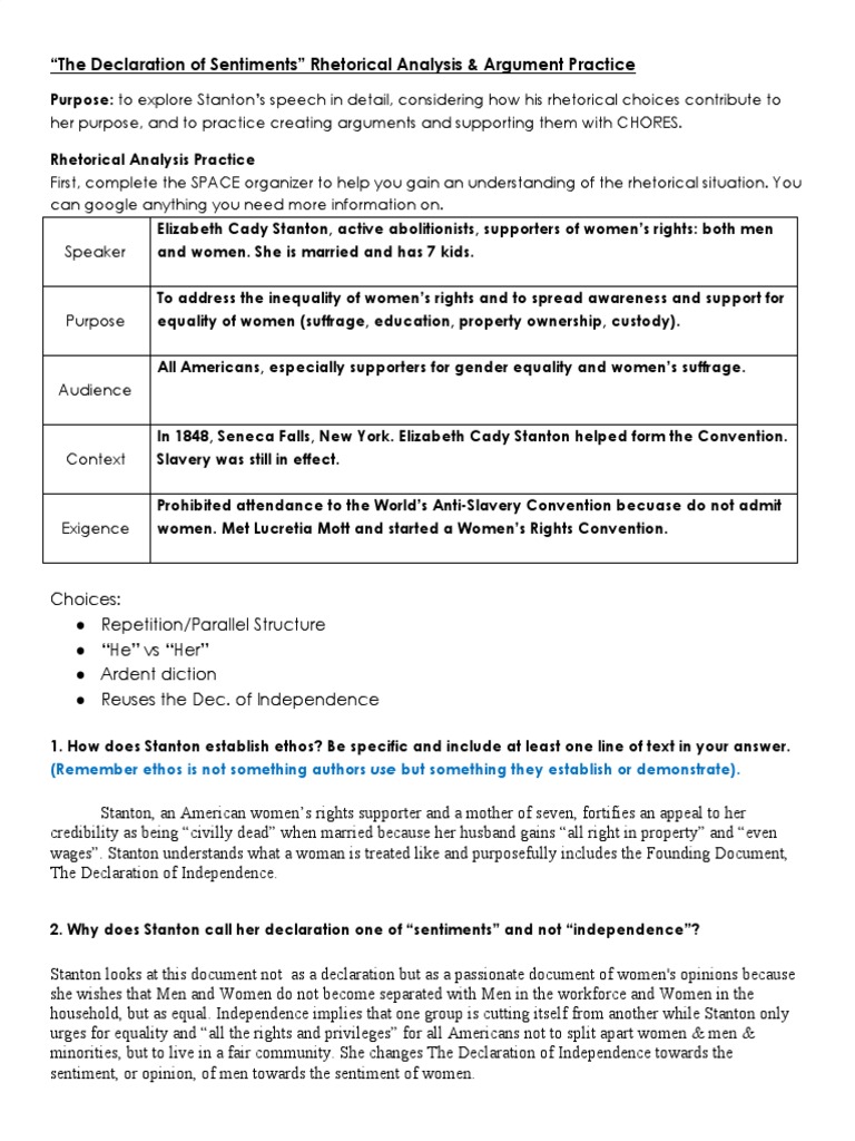 Declaration of Sentiments Analysis | PDF | Equality Rights | Human Rights