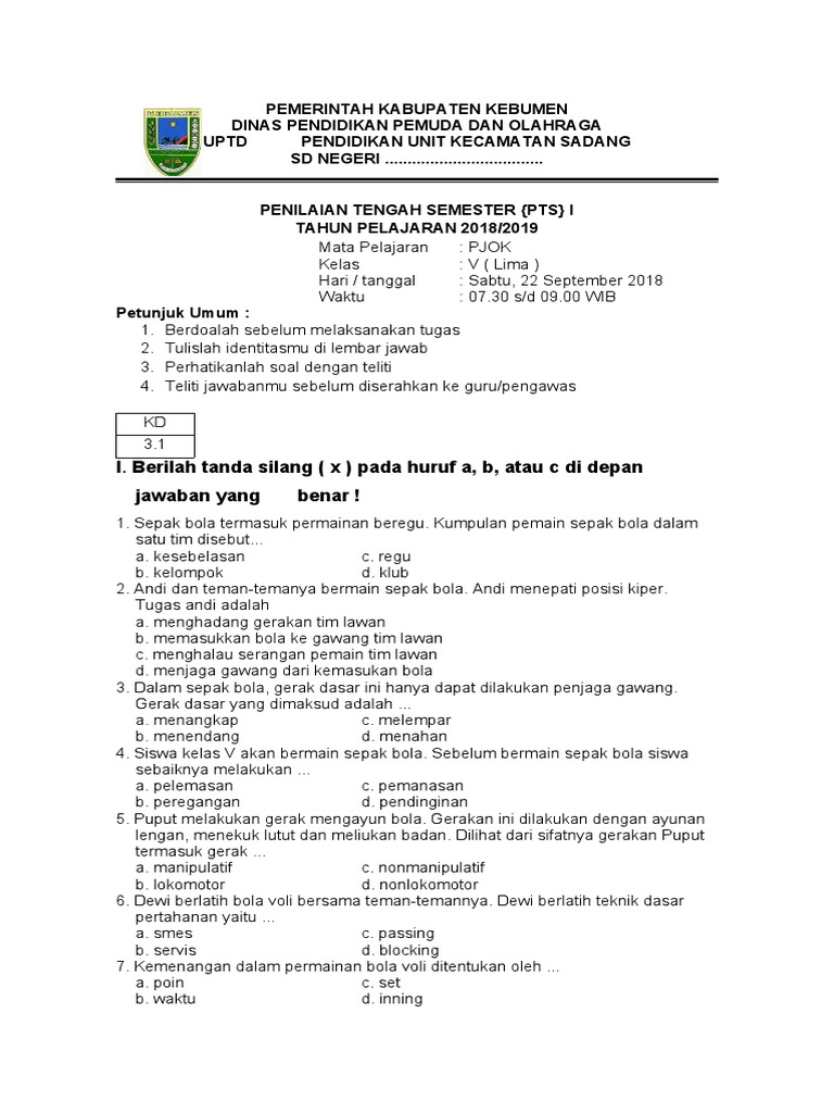 Soal PTS Pjok KLS 5 | PDF