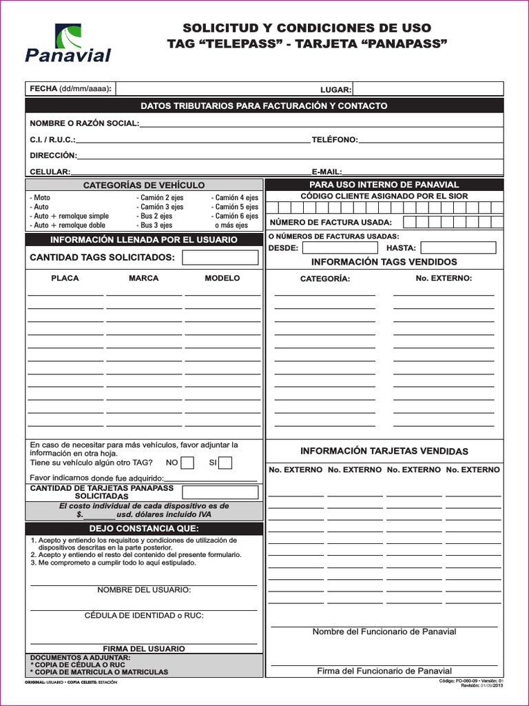 Solicitud y Uso de Tarjeta Panapass | PDF | Camión | Cliente